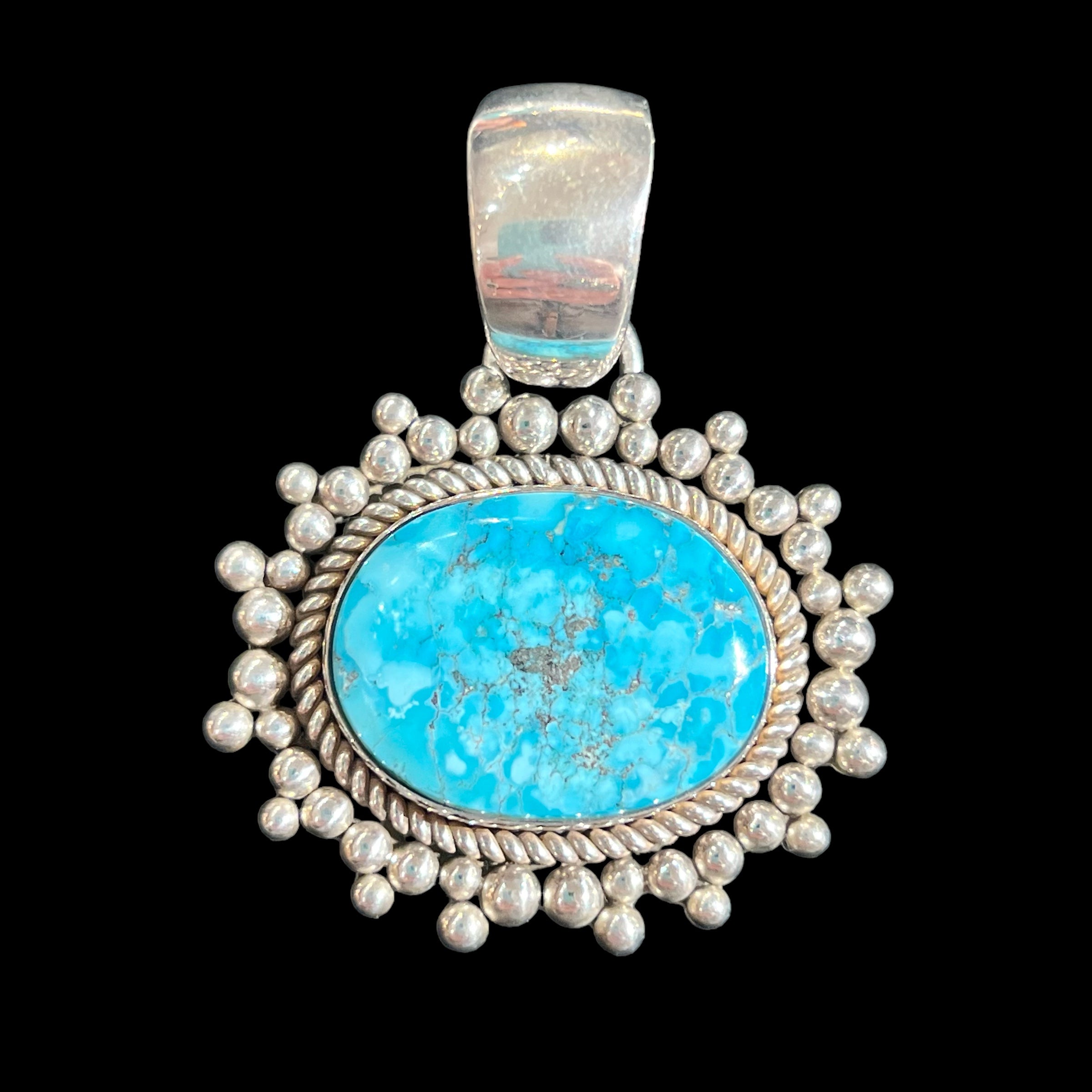 Kingman Turquoise Pendant by Artie Yellowhorse – Electric Buffalo Gallery